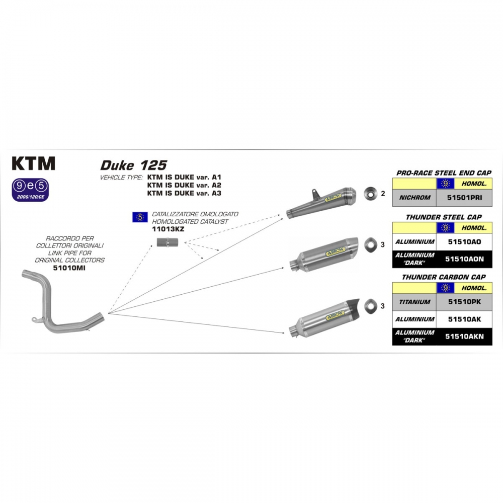 KTM 125 Duke 2011-2016 ARROW road approved steel megaphone silencer