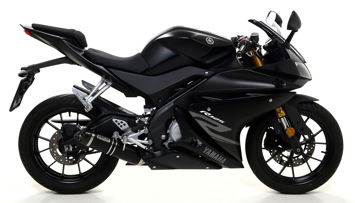 Yamaha YZF-R125 2017-2018 Full ARROW Exhaust with Dark Aluminium/Carbon ...