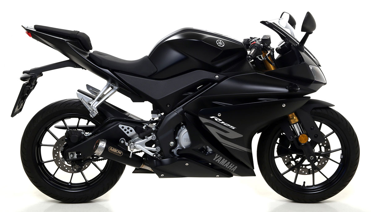 Yamaha YZF-R125 2017-2018 Full ARROW Exhaust with Nichrom Dark Pro-Race ...